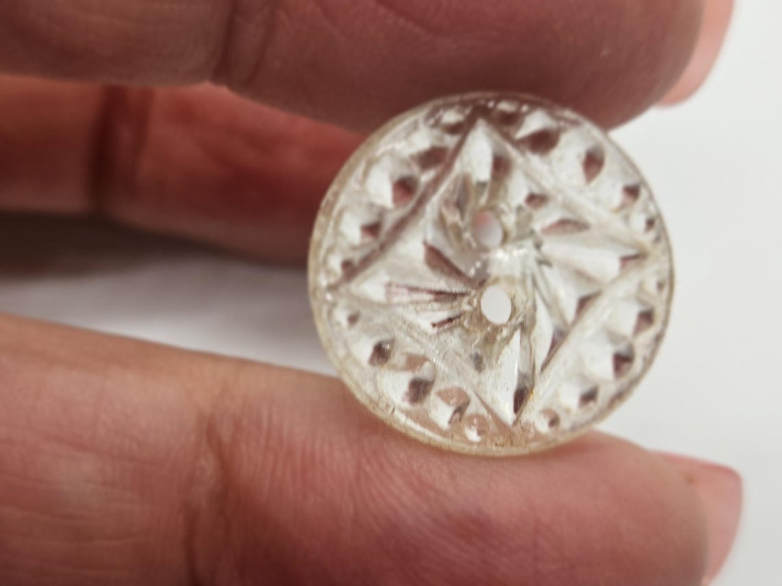 Vintage Button 1 Clear Depression Glass, 3/4" 18mm Design Novelty Cut ...