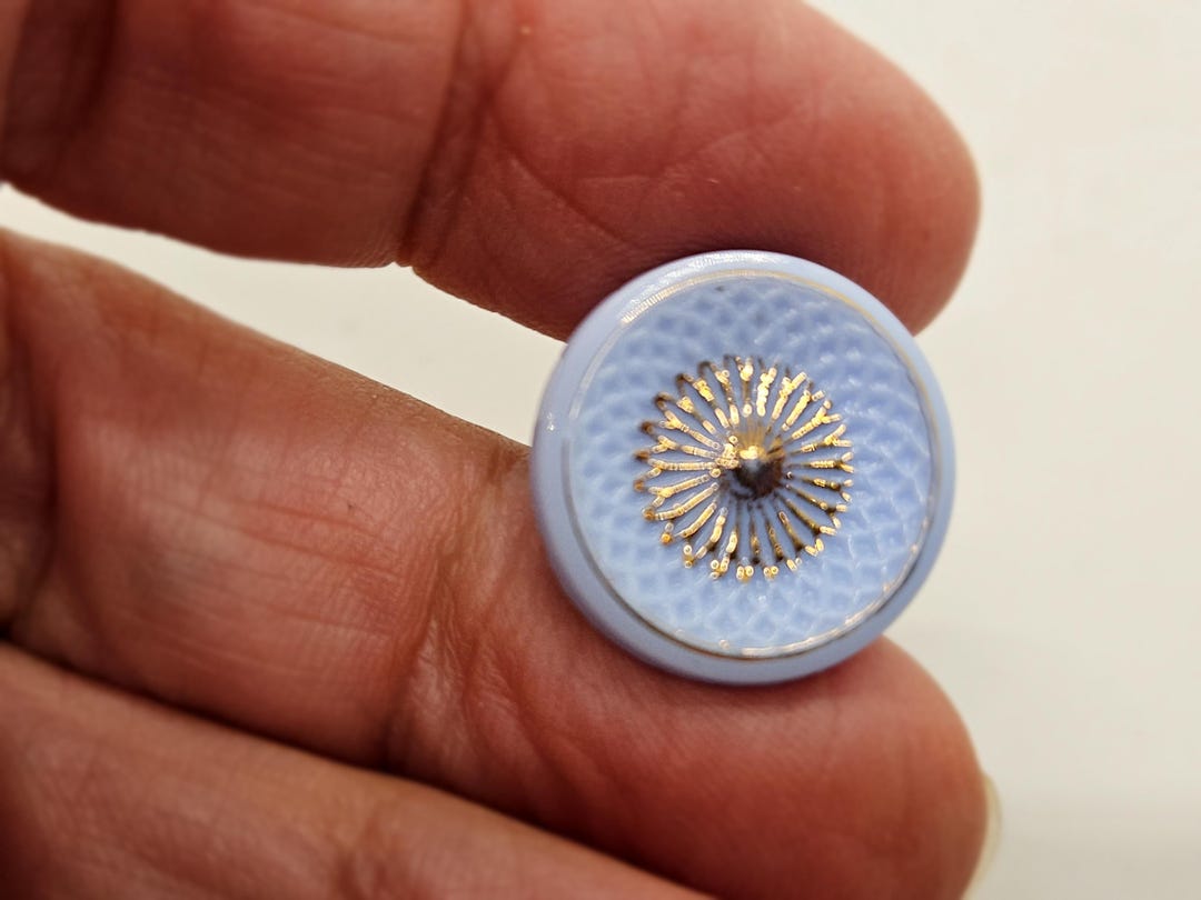 Vintage Buttons - 1 Pressed Blue Glass, Gold Accents 11/16" 17.5mm ...