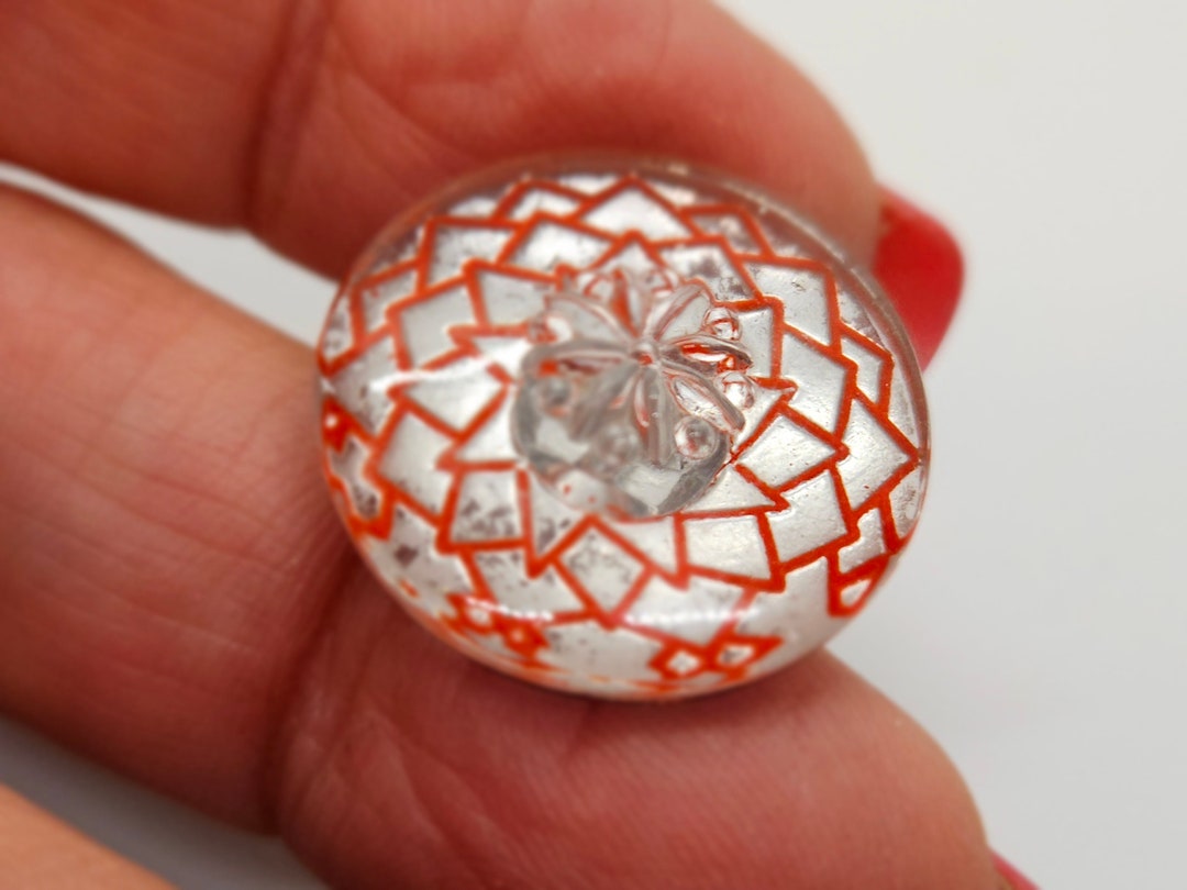 Vintage Buttons - Lot of 1 Reverse Painted Pressed Clear With Red ...