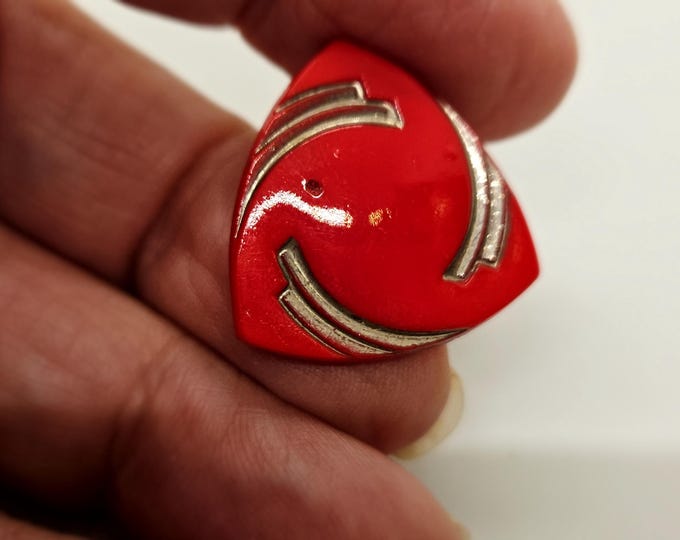 Vintage Button 1 Glass, 7/8 22mm Design Red and Silver Triangle Art ...