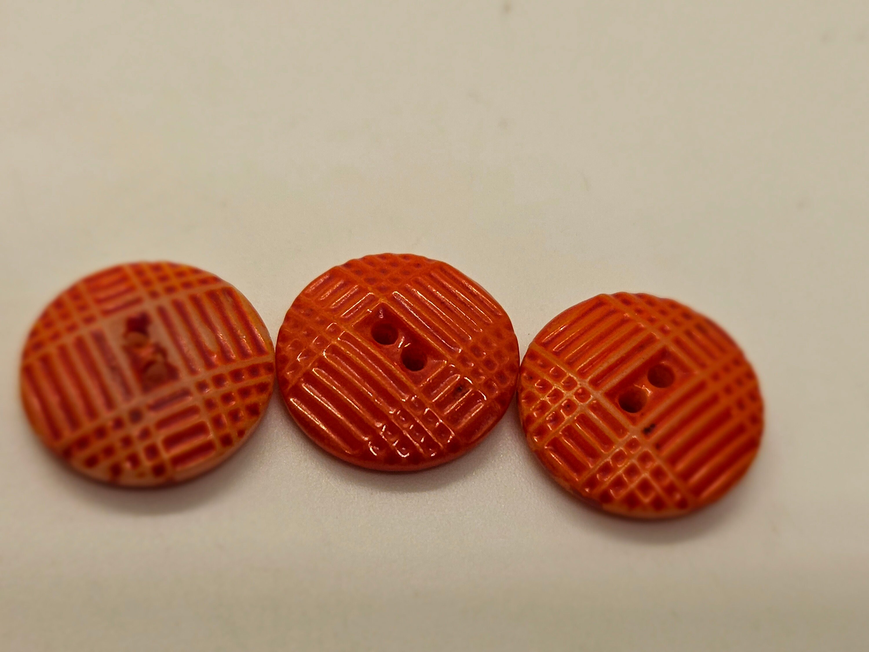 Vintage Buttons 3 Matching Iridescent Scored Orange China Sew Thru ...
