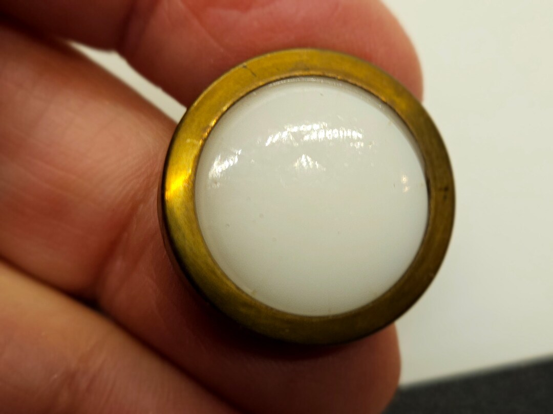 Vintage Buttons 1, Beautiful Metal, White Glass Drum Design, 13/16" 20 ...