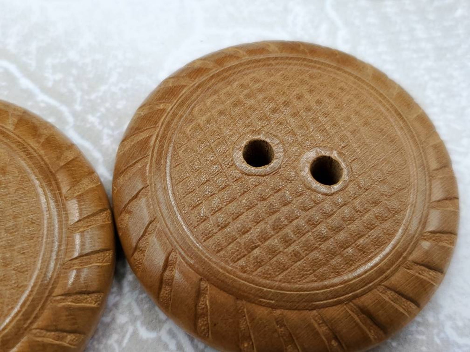 Vintage Button, 2 Extra Large Matching Natural Wood, Carved Design ...