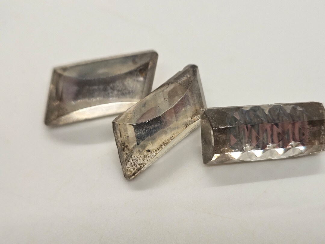 Vintage Buttons - 3 Matching Reverse Painted Pressed Clear Rectangular ...