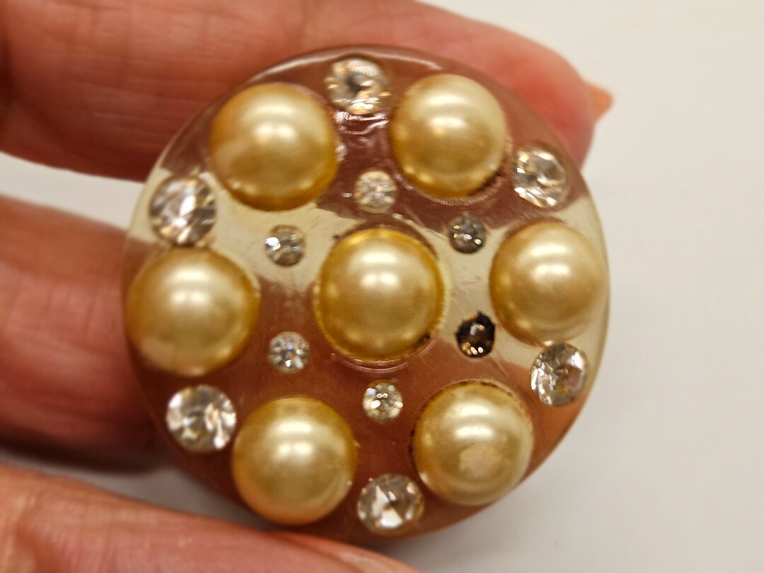 Vintage Button 1 Lucite Extra Large Design, 1 1/4" 32mm Rhinestone and ...