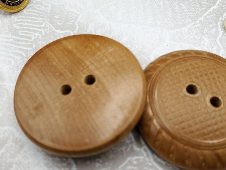 Vintage Button, 2 Extra Large Matching Natural Wood, Carved Design ...