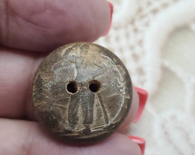 Vintage Button 1 Collector Medium Carved Skier Design, Wood or Burwood ...