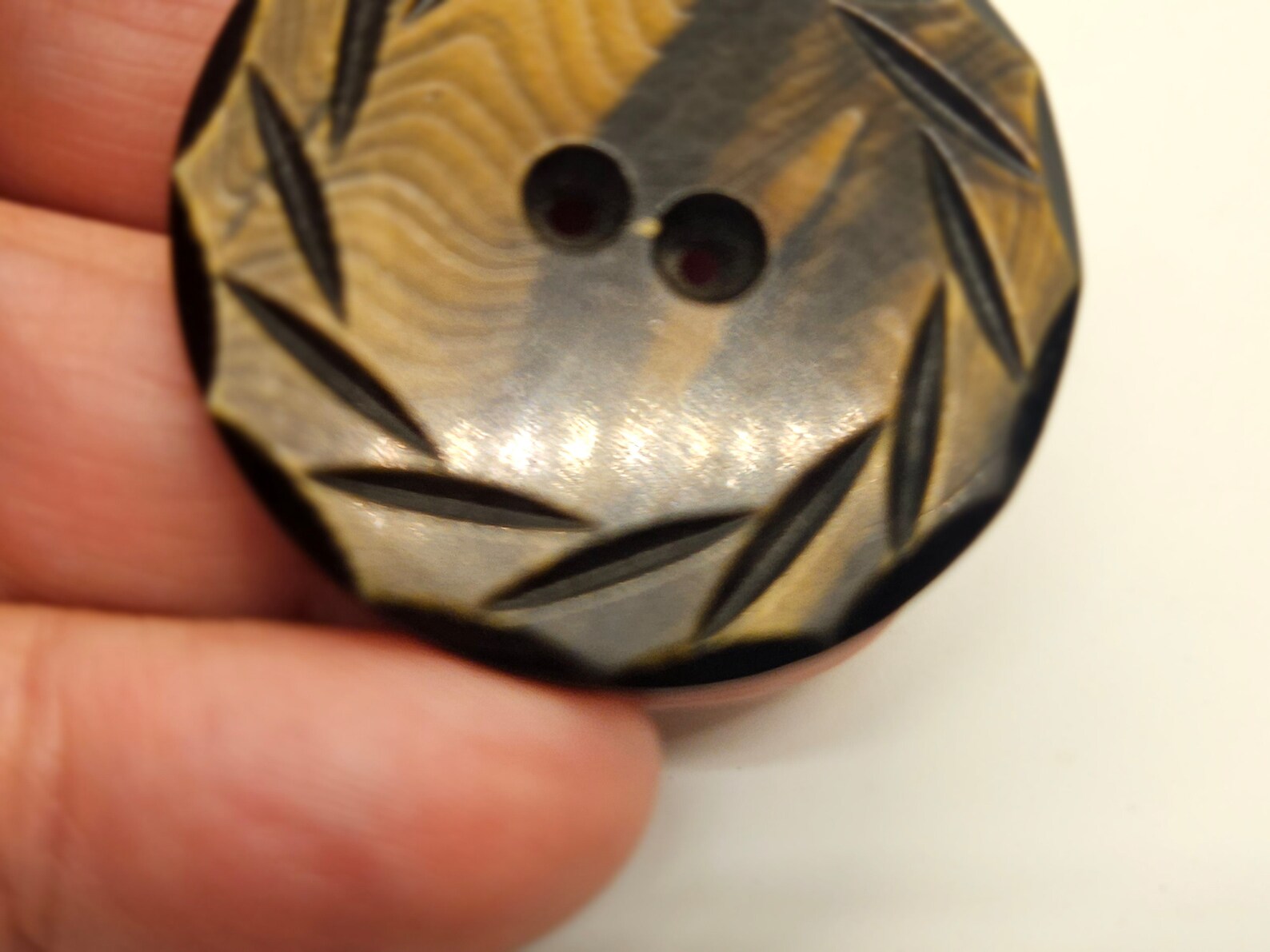 Vintage Button 1 Khaki Black Pattern Wafer Celluloid Design, Extra ...