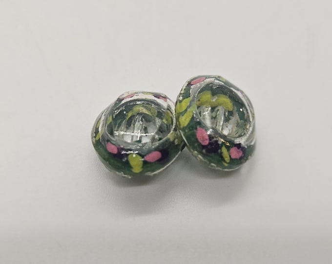 Vintage Buttons - Lot of 2 Oval Reverse Painted Multi Color Accent ...