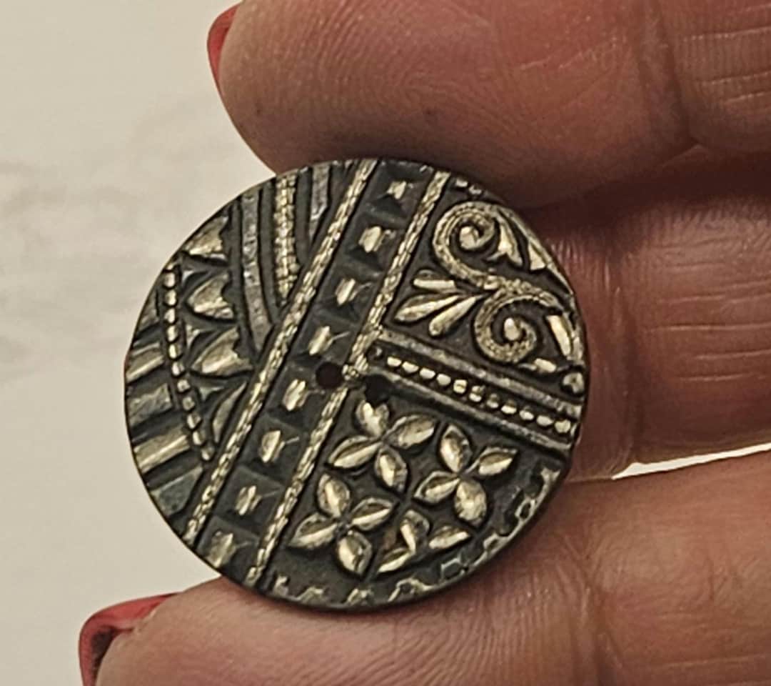 Vintage Button 1 Beautiful Steel Metal, Pressed Sew Thru Design ...