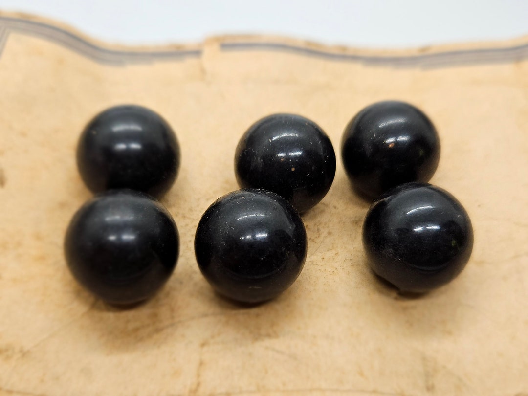 Vintage Button -6 Small 5/8" 16mm Matching, Black Bakelite Balls Nos ...