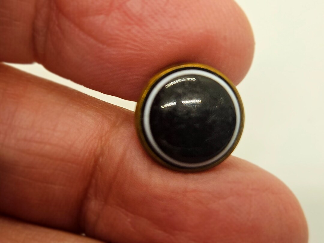 Vintage Button, 1, Small Size 1/2" 13mm, Black and White Enamel Brass ...