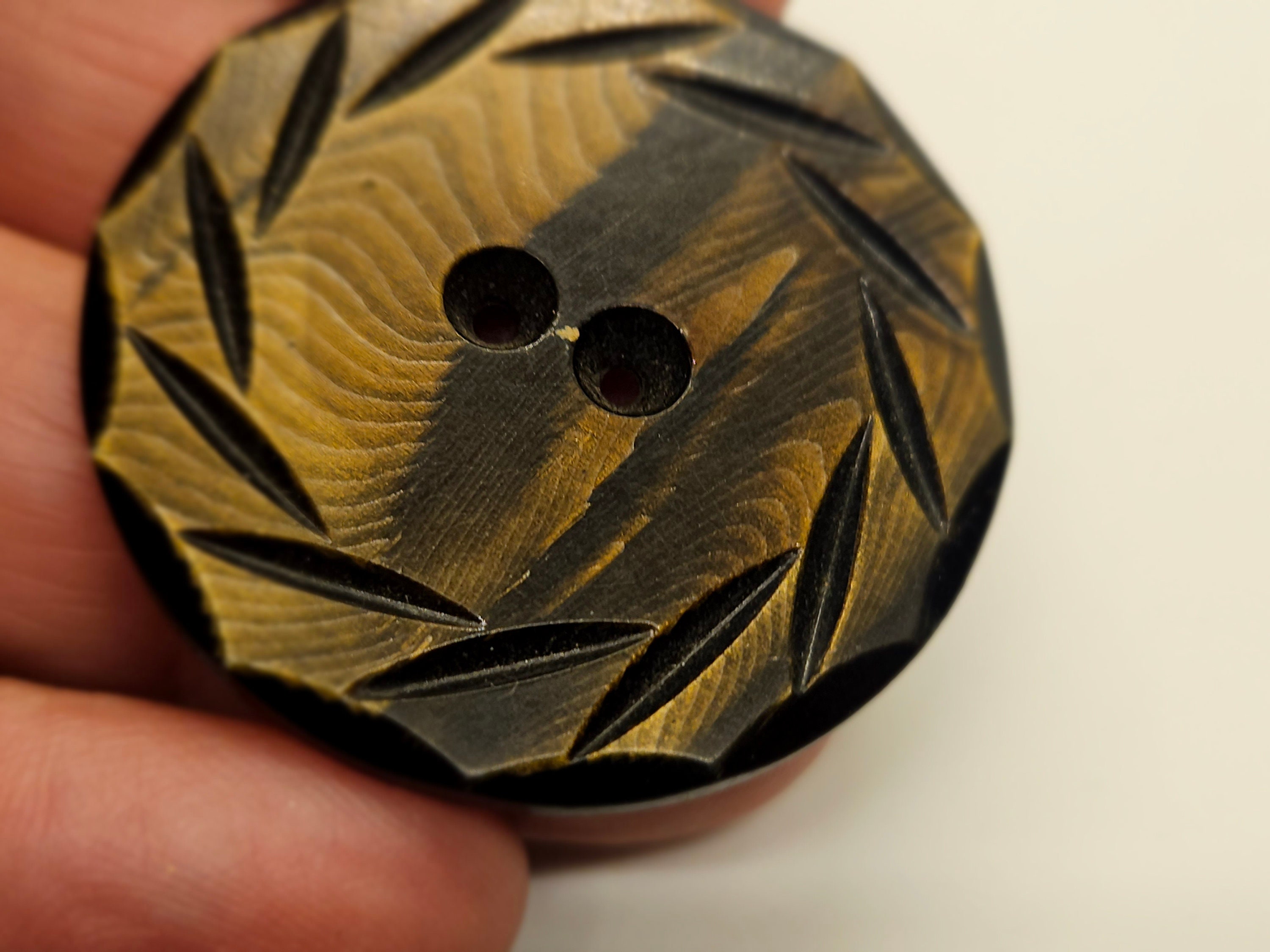 Vintage Button 1 Khaki Black Pattern Wafer Celluloid Design, Extra ...