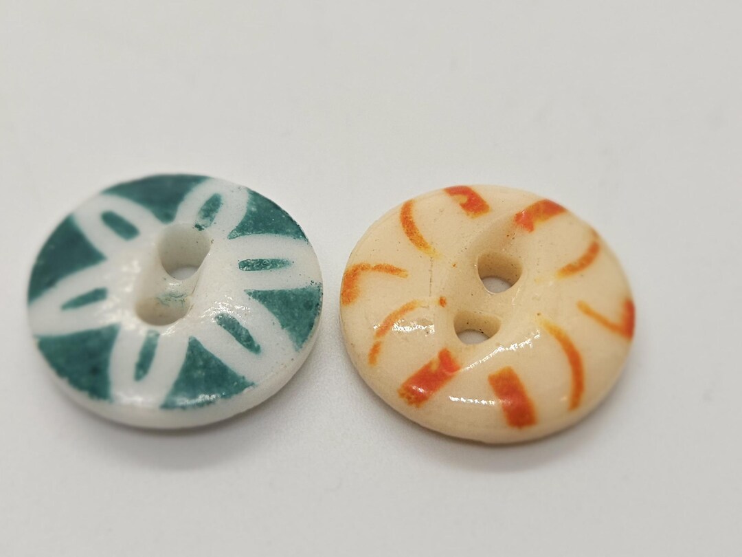 Vintage Buttons 2 Assorted China Green, Orange and White Calico ...