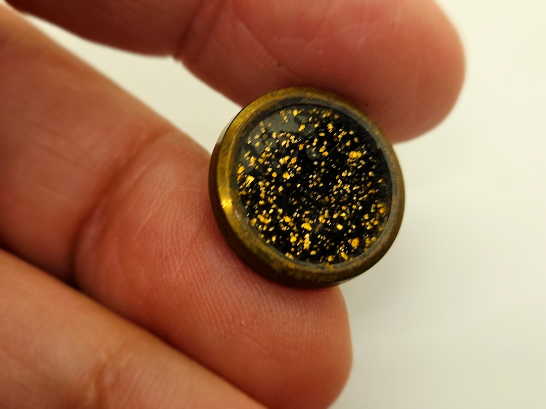 Vintage Buttons 1, Beautiful Metal, Black and Gold Marbled Glass Center ...