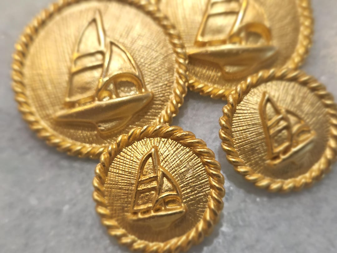 Vintage Buttons - Lot of 4 Buttons, Matching Gold Metal Extra Large ...