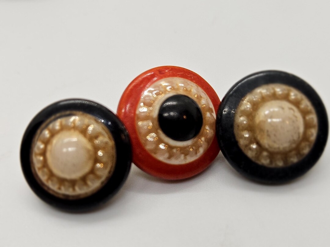 Vintage Buttons 3 Assorted Iridescent China Black and Orange Metal ...