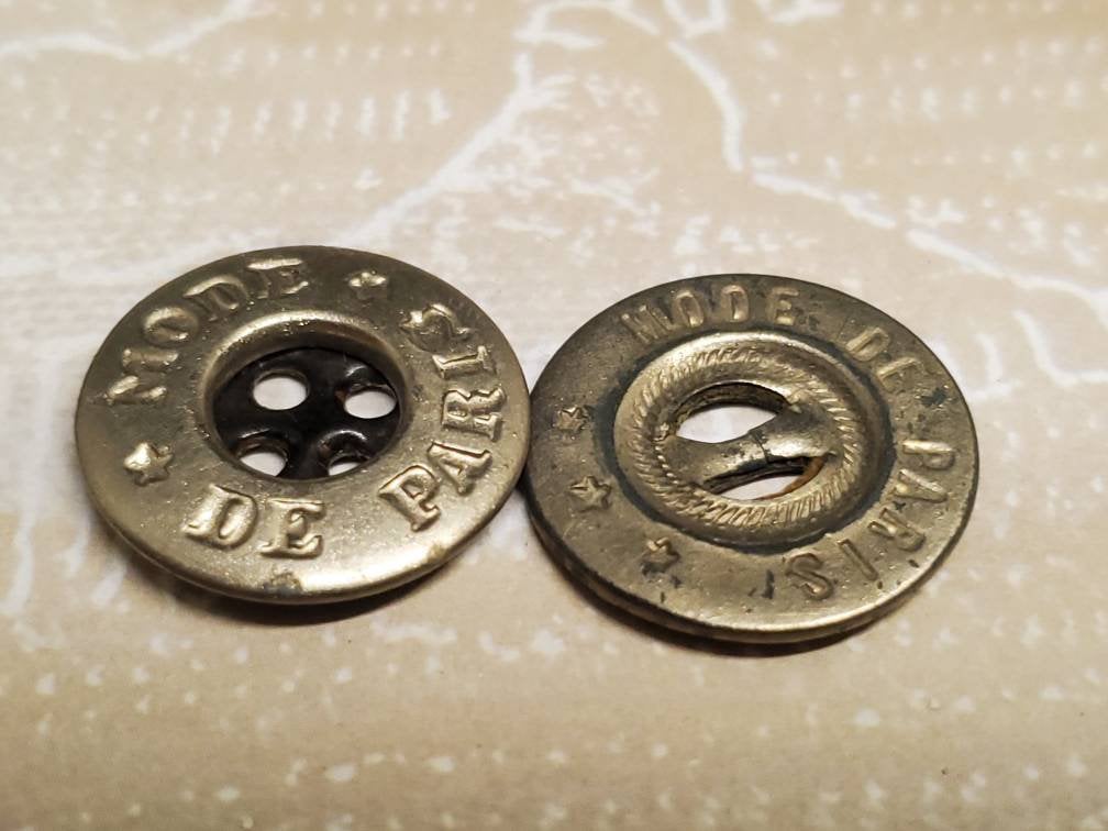 Vintage Button - 2 Assorted Mode De Paris, 5/8 Vintage Button - 2 Assorted Mode De Paris, 5/8