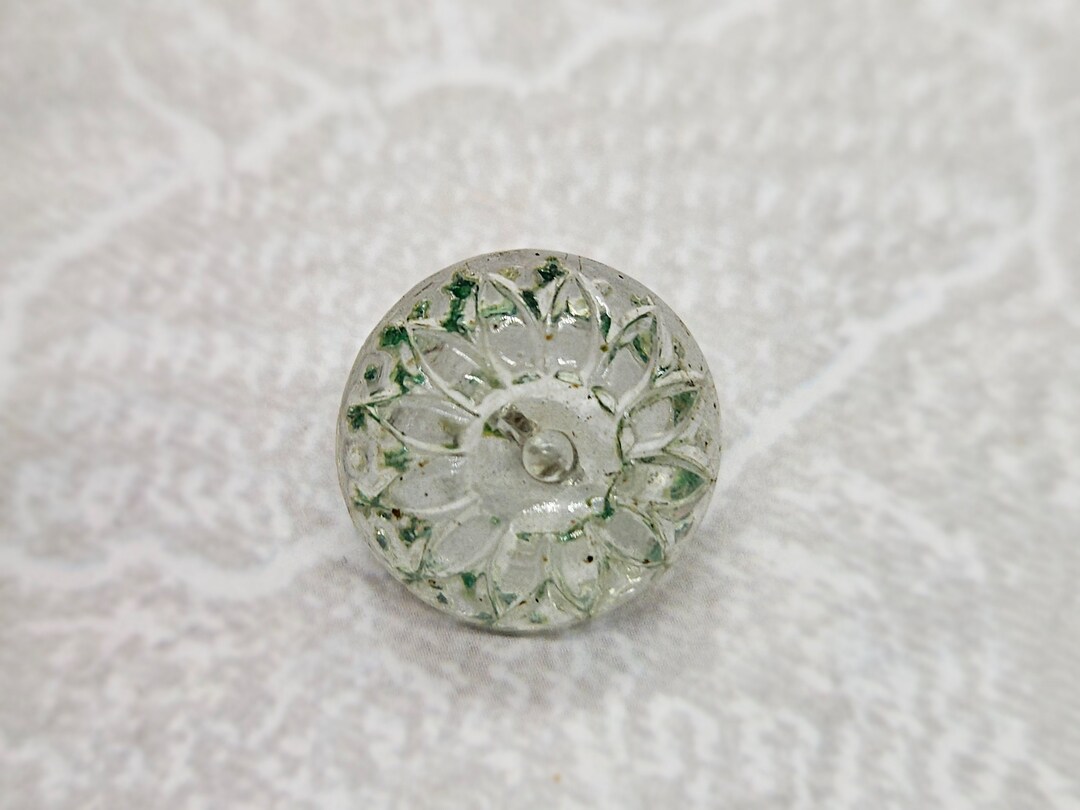 Vintage Buttons - Lot of 1 Reverse Painted Green Accent Pressed Glass ...