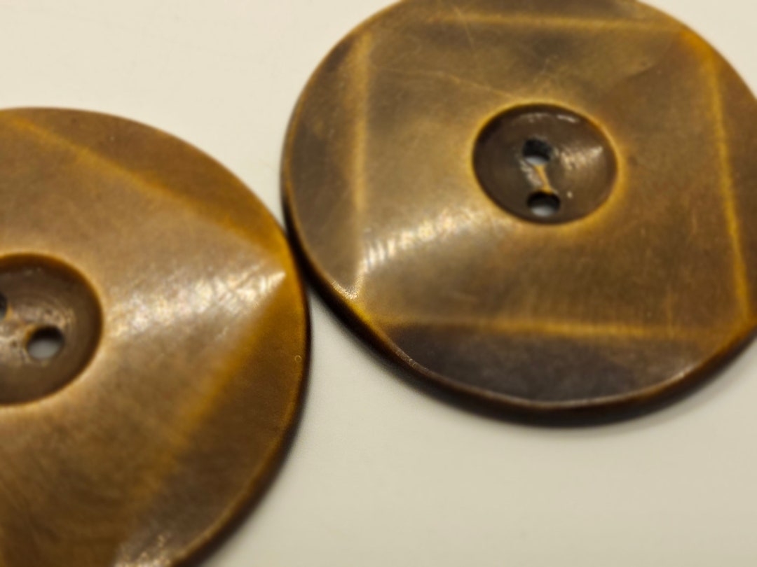 Vintage Buttons - 2 Wafer Style Carved Celluloid, Extra Large Brown 1 1 ...