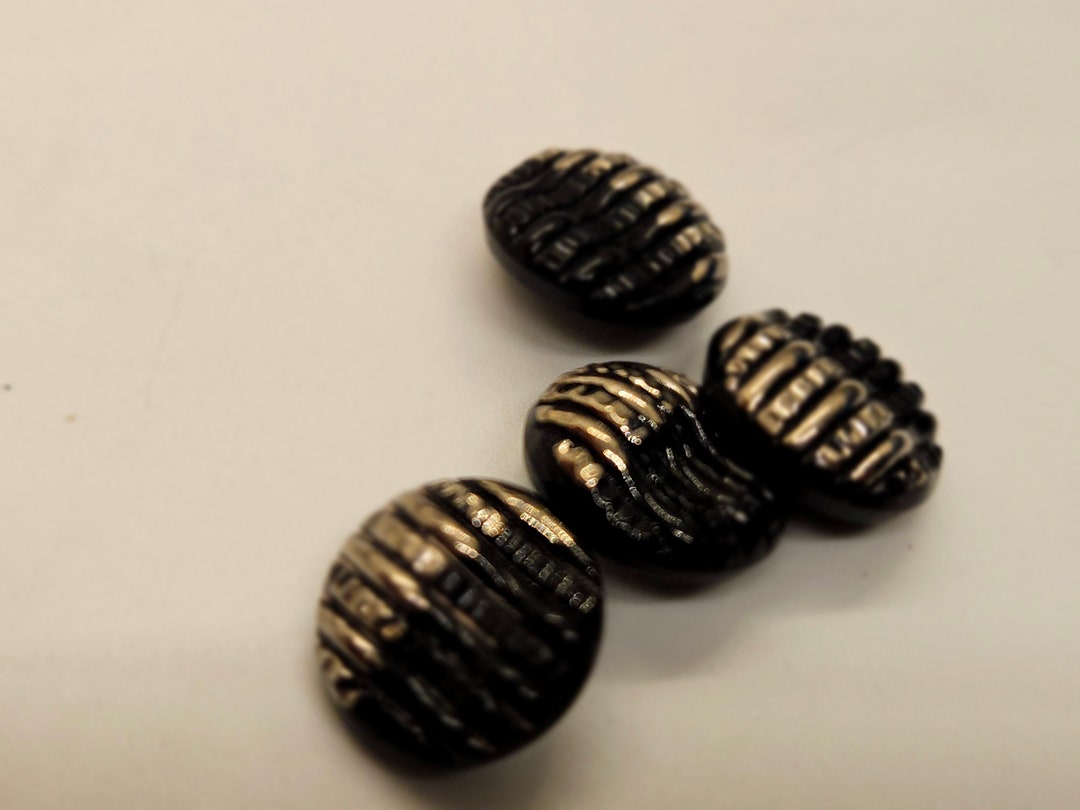 Vintage Buttons, 4 Small Matching Black Silver Luster Iridescent 1/2 ...