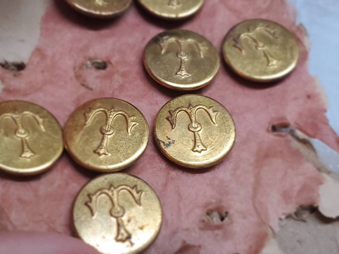 Vintage Buttons 8 New Old Stock 5/8 16mm, Small Uniform Buttons Initial ...