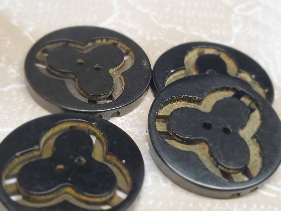 Vintage Buttons - 4 Matching Laser Cut Wafer, Reversible Style Black ...
