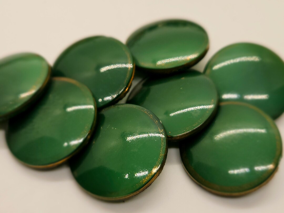Vintage Buttons Lot of 9 Matching Art Deco Pressed Green and Gold Rim ...