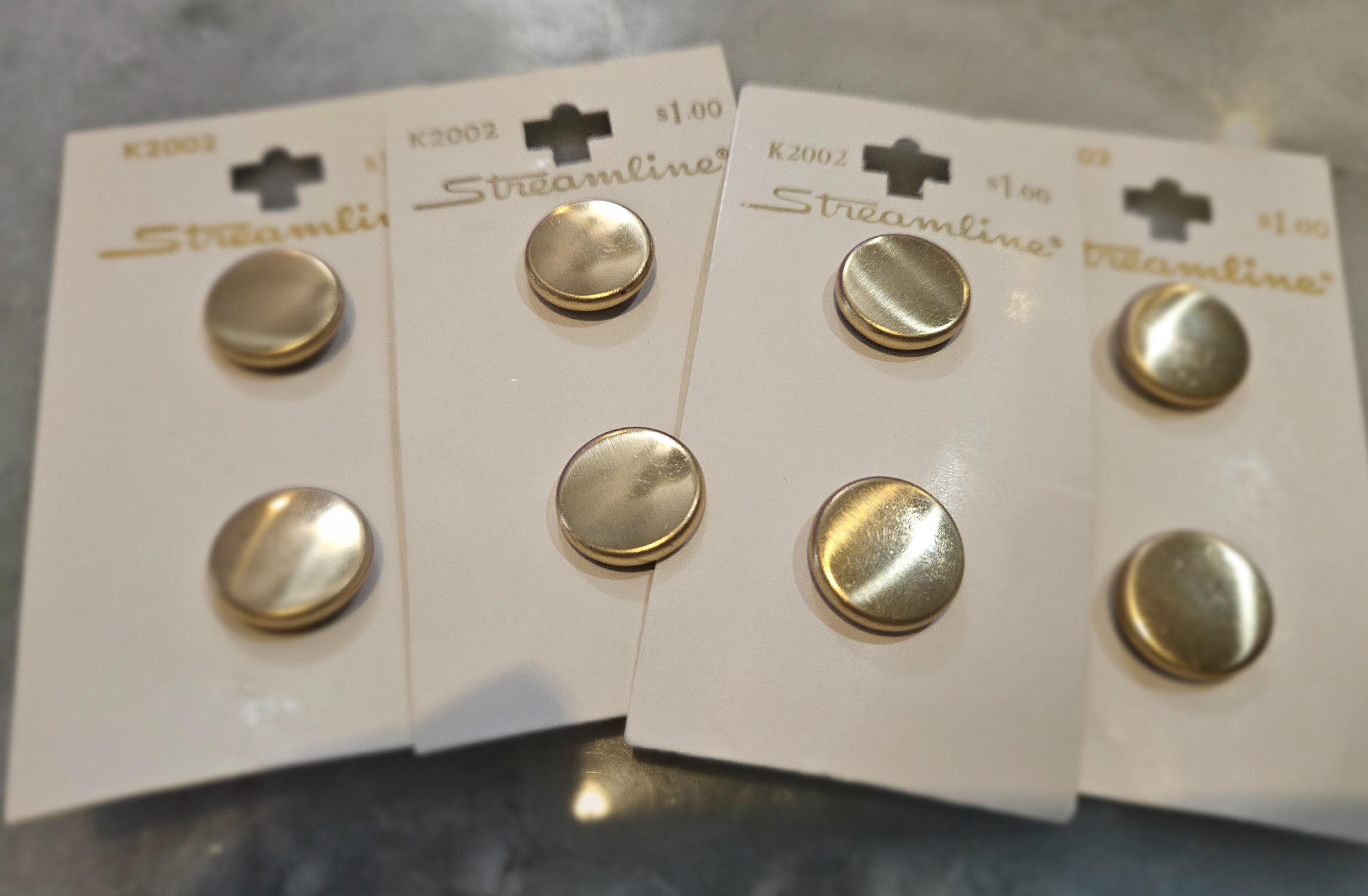 Vintage Buttons - 4 Cards, Matching Lot of 8 Buttons, Gold Metal Small ...