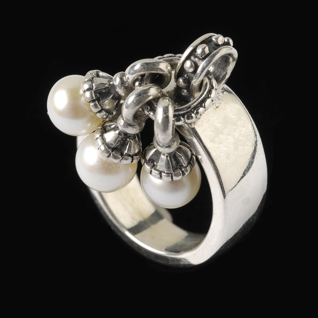 Three Pearl Drop Ring, B.C. Silver Collection 6509SXL - Etsy