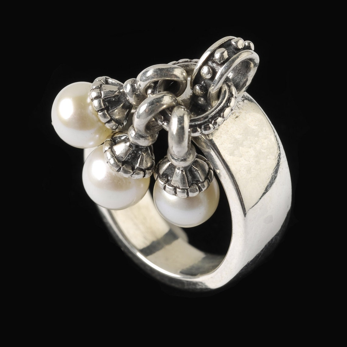 Three Pearl Drop Ring B.C. Silver Collection 6509SXL - Etsy