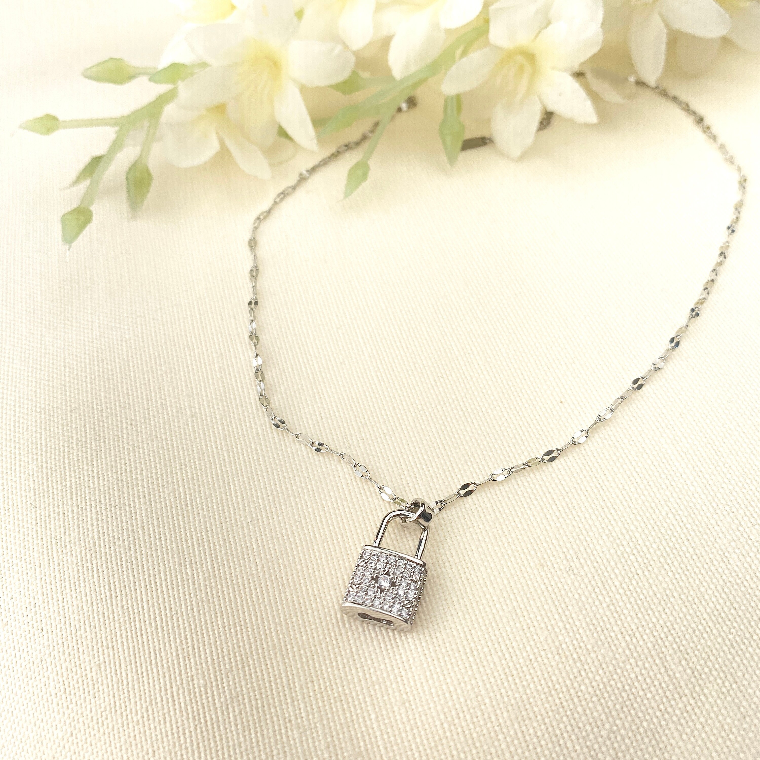 Elegant Padlock Necklace Sparkling Lock Charm on Delicate Chain - Etsy