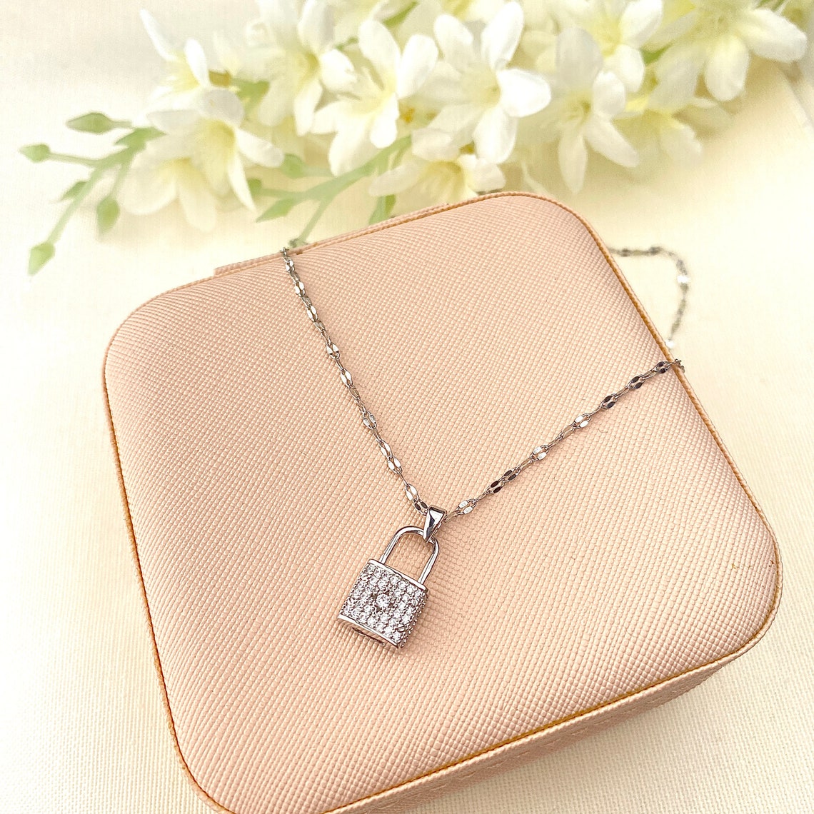 Elegant Padlock Necklace Sparkling Lock Charm on Delicate Chain - Etsy