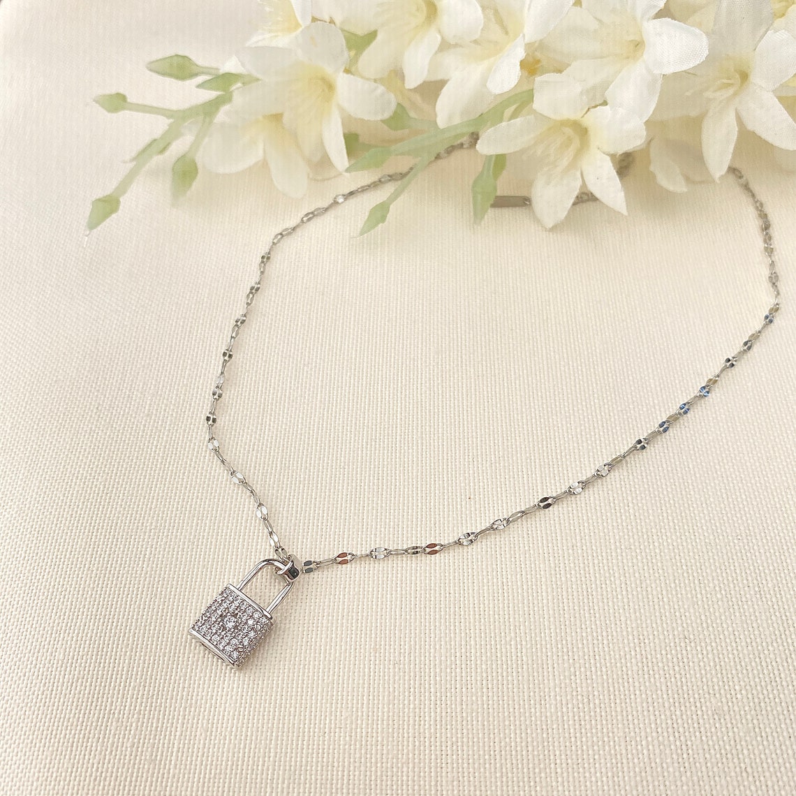 Elegant Padlock Necklace Sparkling Lock Charm on Delicate Chain - Etsy