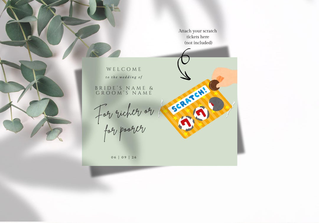 Editable Scratch Card Display Template, Sage Green Custom Wedding Favor ...