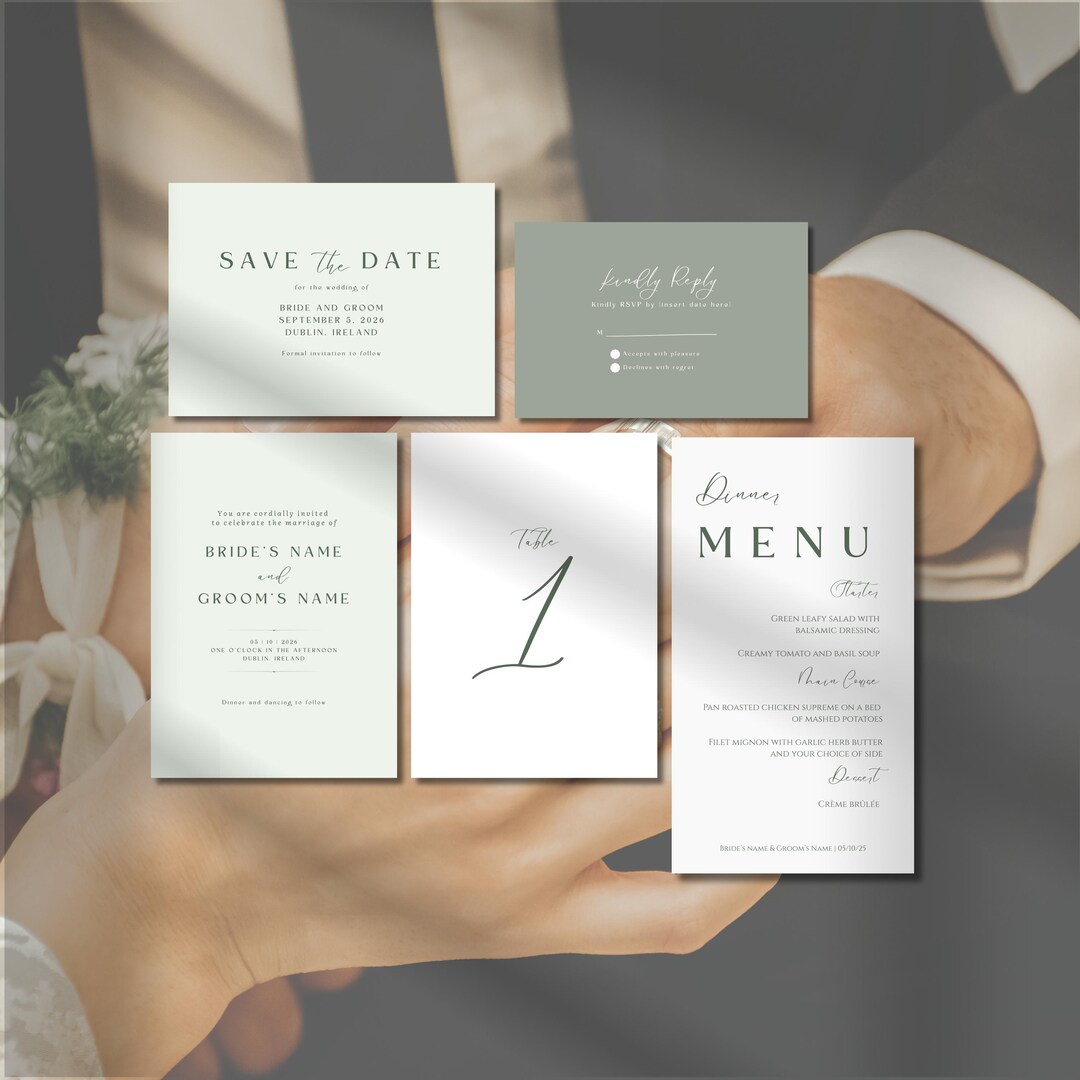 Sage Green Wedding Template Bundle, Includes Table Numbers and Menu ...