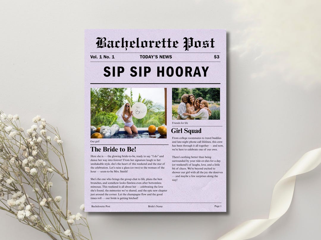 Bachelorette Hen Newspaper With Photos Template | Flyer | One Sided ...