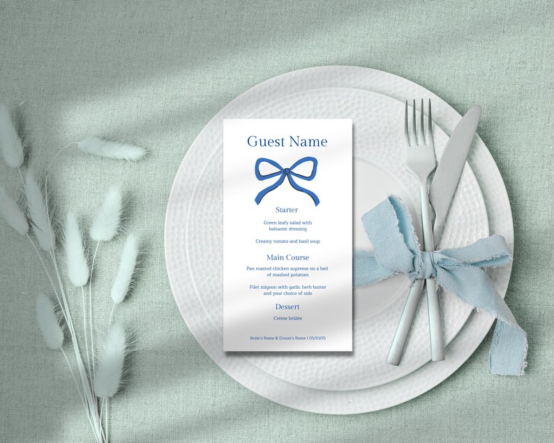 Wedding Dinner Menu Guest Name Card | Placecard | Editable Template ...
