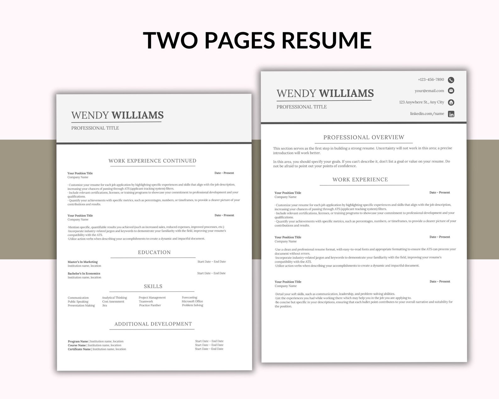 Professional Resume Template Canva , Word and Pages Resume, ATS ...