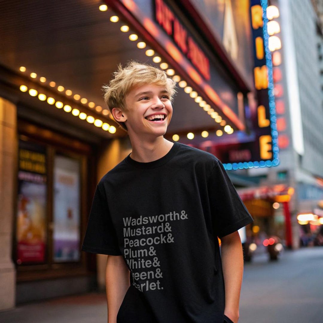 Clue Broadway Play Names List Tee, Broadway Gift, Musical Theater Gift ...