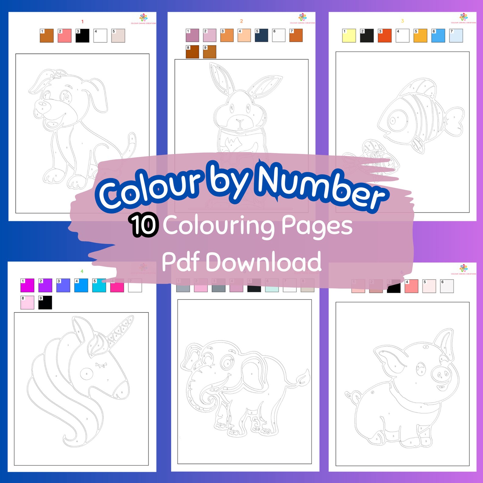 Kids Colour by Number Booklet: ANIMALS Children Colouring Book 10 Pages ...