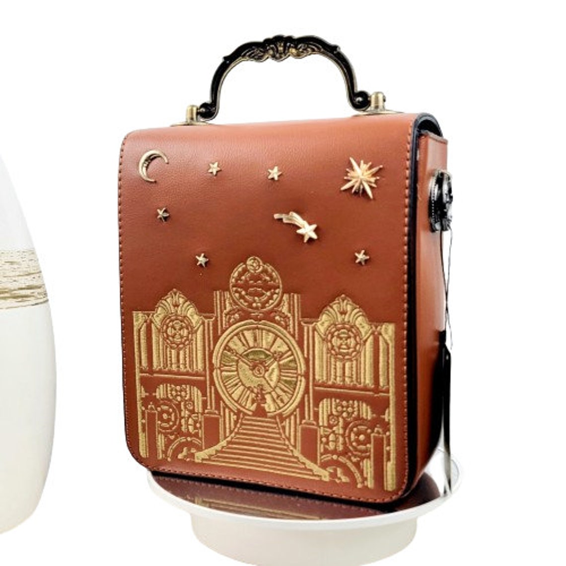 Handmade Embroidered Clock Design Ladies Crossbody Bag With Long Strap ...