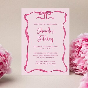 Editable Preppy Pink Coquette Birthday Party Invitation Design ...