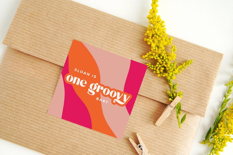 Editable One Groovy Baby Birthday Party 2.5" Sticker Design | Instant ...