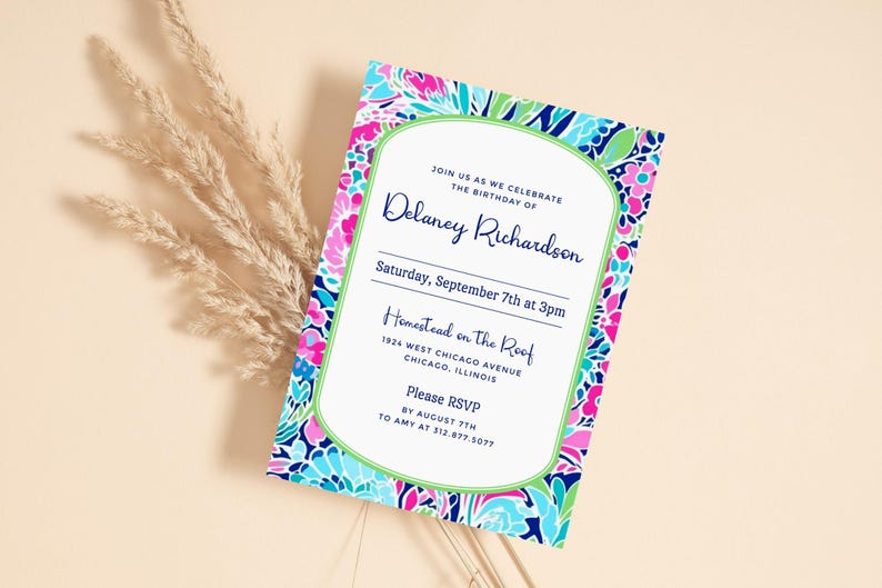 Editable Preppy Colorful Birthday Party Shower Invitation Design ...