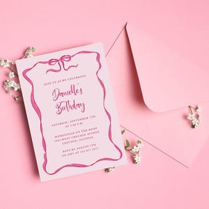 Editable Preppy Pink Coquette Birthday Party Invitation Design ...