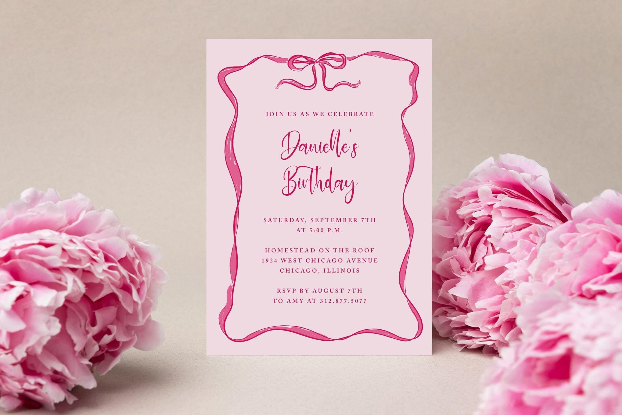 Editable Preppy Pink Coquette Birthday Party Invitation Design ...