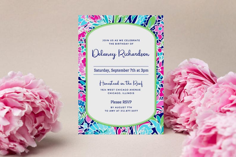 Editable Preppy Colorful Birthday Party Shower Invitation Design ...