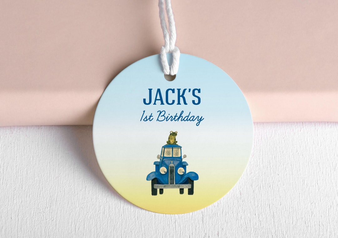 Editable Little Blue Truck Circle Favor Tags Birthday Party Design ...