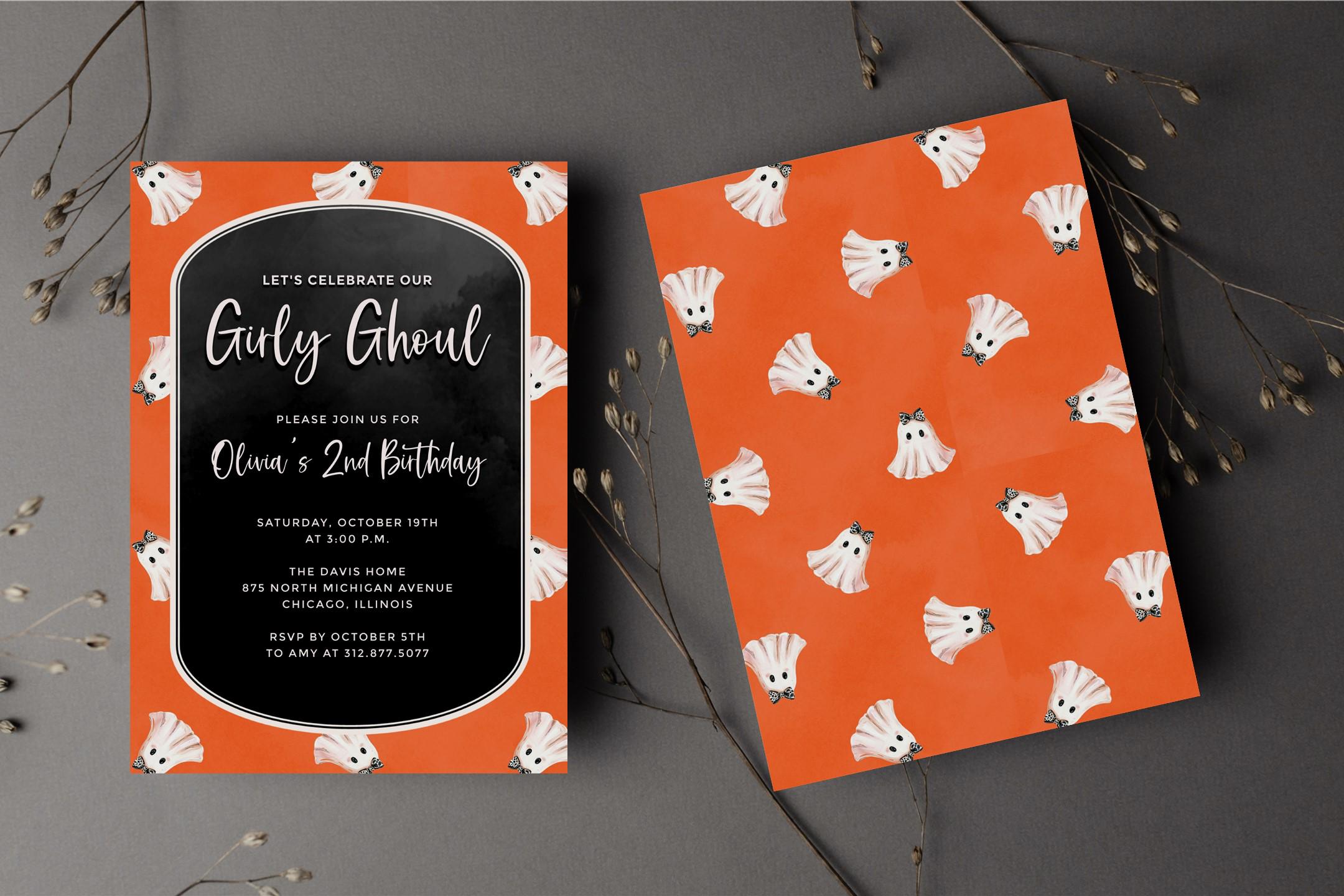 Editable Girly Ghoul Birthday Party Coquette Ghost Invitation Design ...